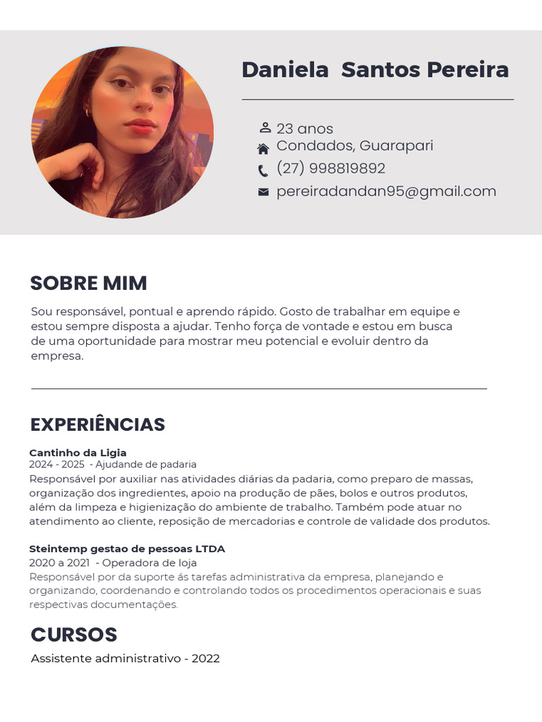 Currículo - Daniela Santos Pereira | PDF