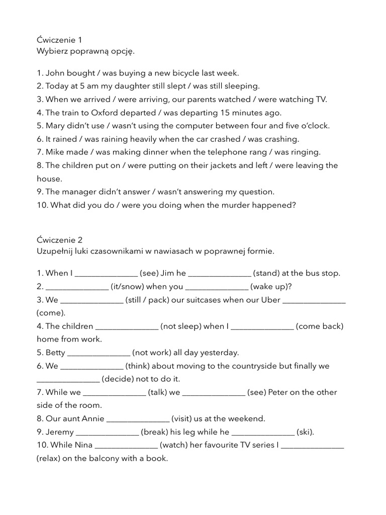 Past Simple Past Continuous Exercises Odf-Kopia | PDF