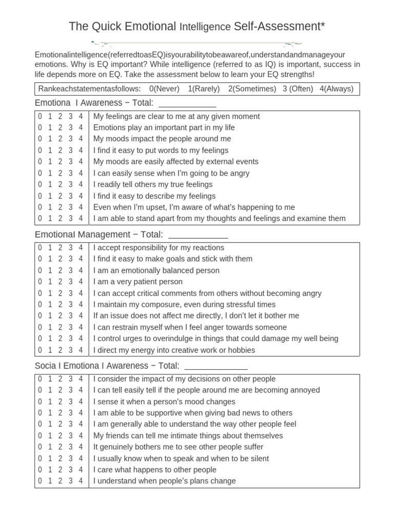 Quick Emotional Intelligence Assessment | PDF | Feeling | Emotions