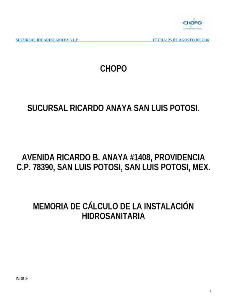 Chopo Ricardo Anaya Memoria Ihs | PDF | Agua | Tubería (transporte de fluidos)