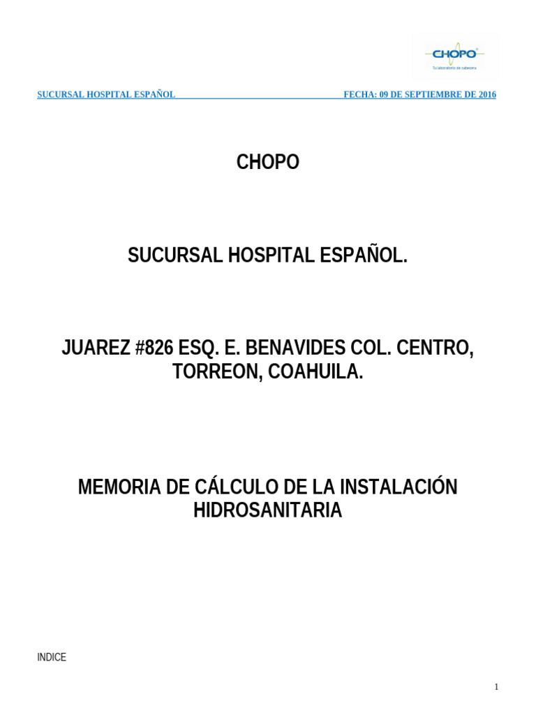 Instalación Hidrosanitaria Hospital Chopo | PDF | Agua | Agua potable