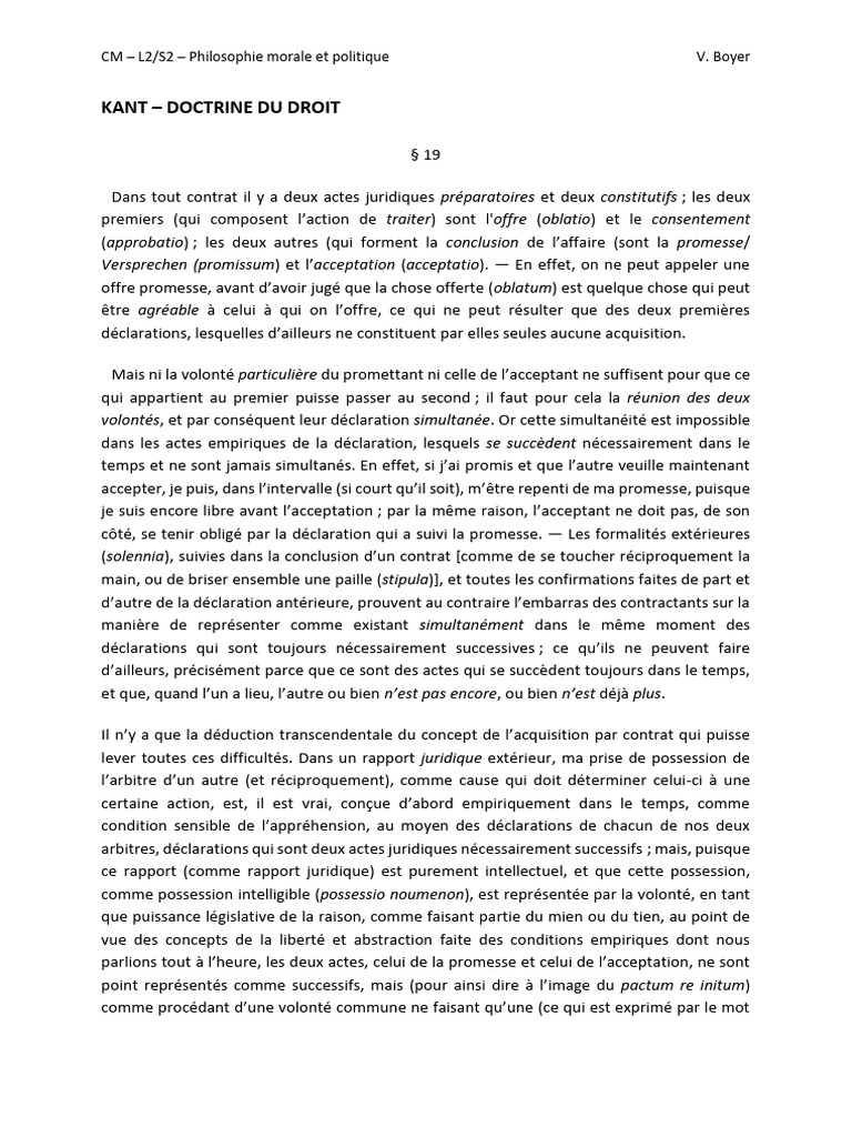 Acquisition par contrat selon Kant | PDF | Critique de la raison pure