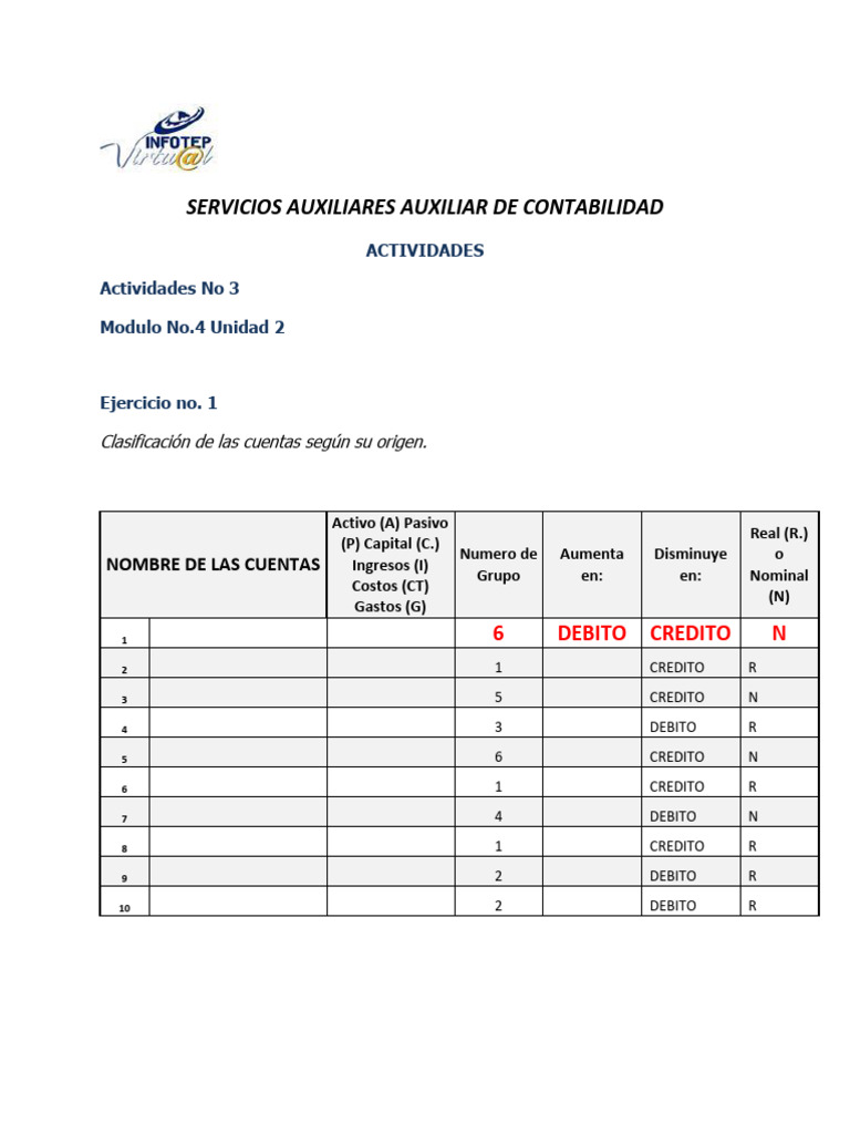 Ejercicio 1 Modulo 4 Unidad 2 | PDF | Tarjeta de débito | Contabilidad