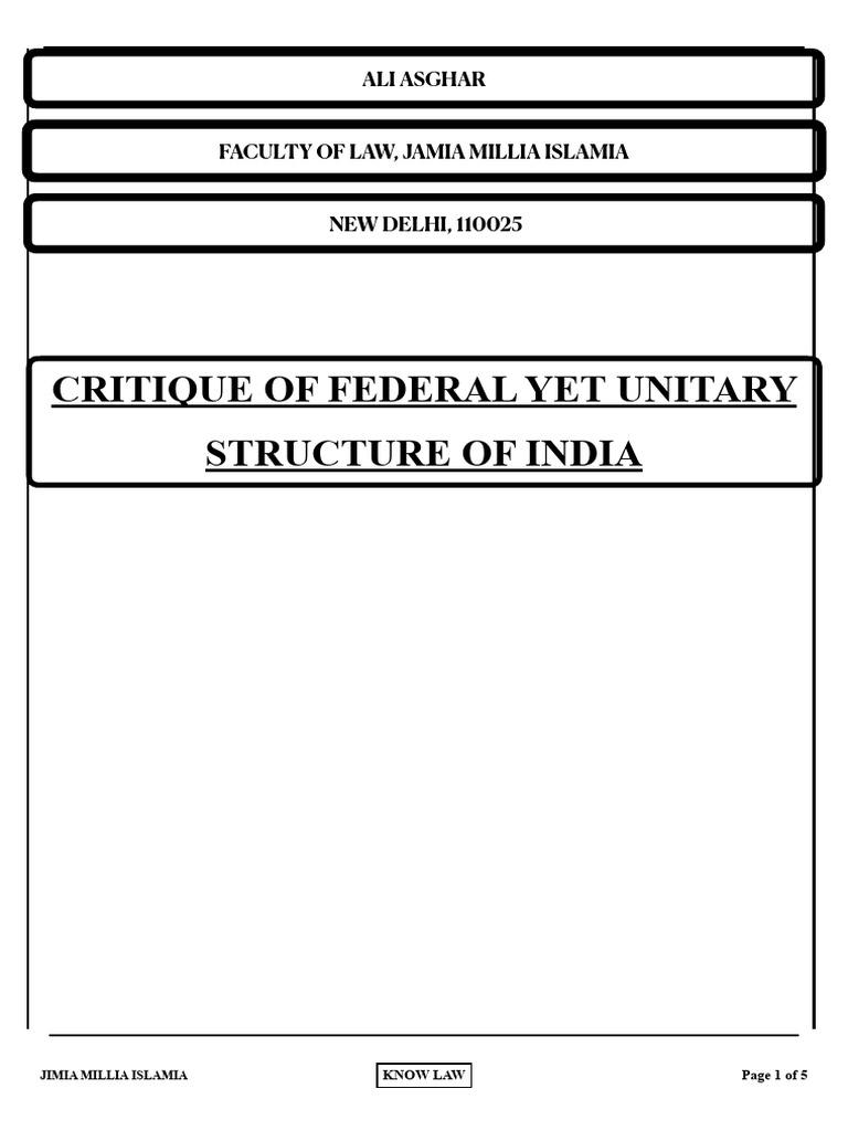 Crtique of Federal Yet Unitary Structure of India | PDF | Conducting ...