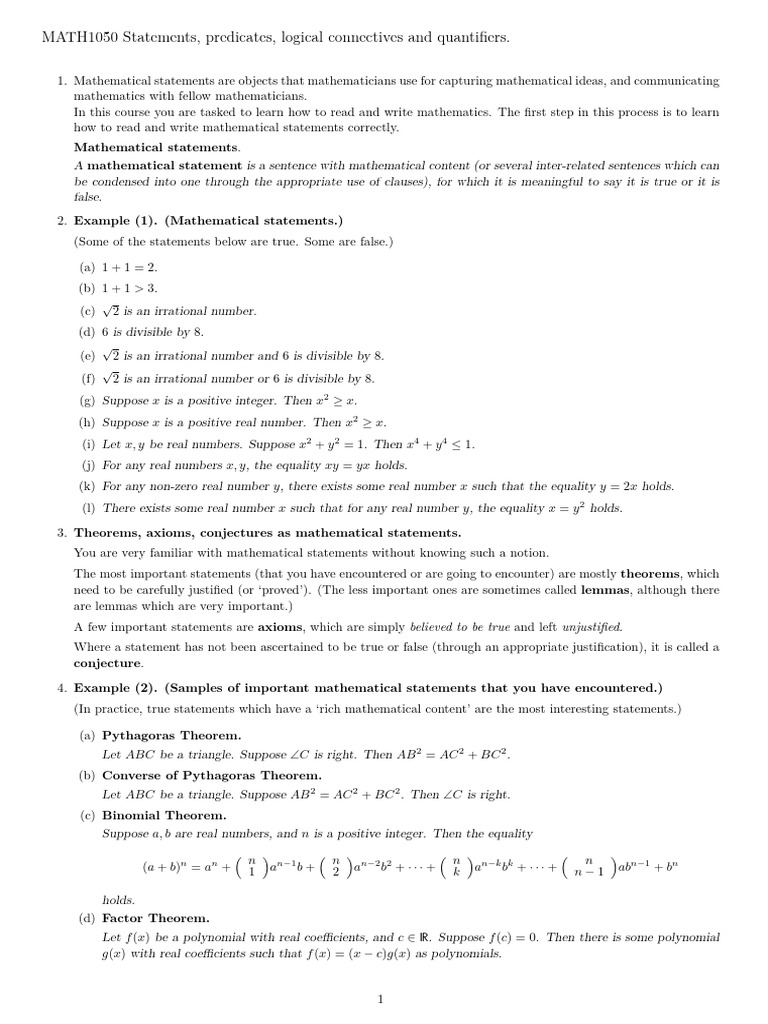 Statements, Predicates, Logical Connectives and Quantifiers | PDF ...