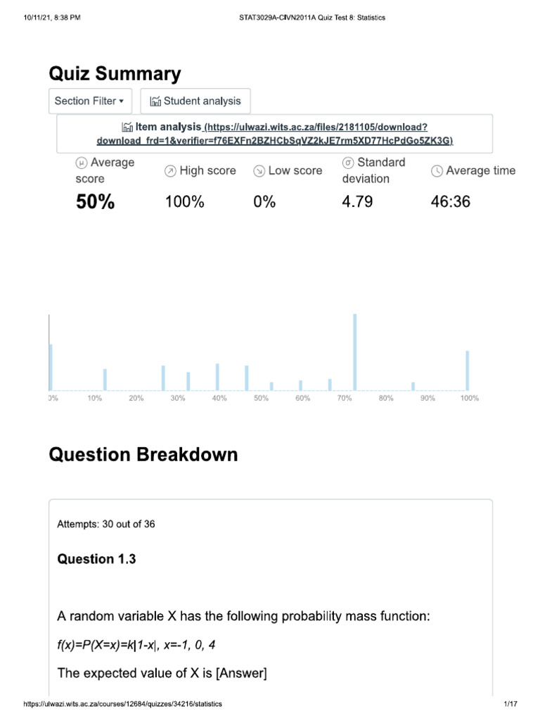 STAT3029A-CIVN2011A Quiz Test 8 - Statistics | PDF