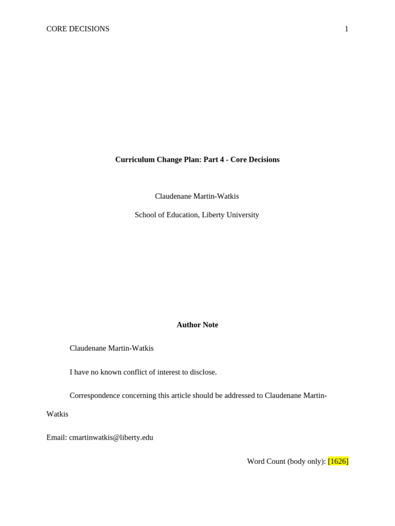 Curriculum Change Plan Part 4 - Core Decisions | PDF | Educational Assessment | Evaluation