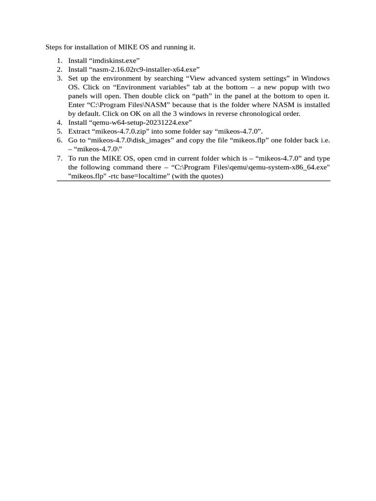 MikeOS installation Instructions | PDF