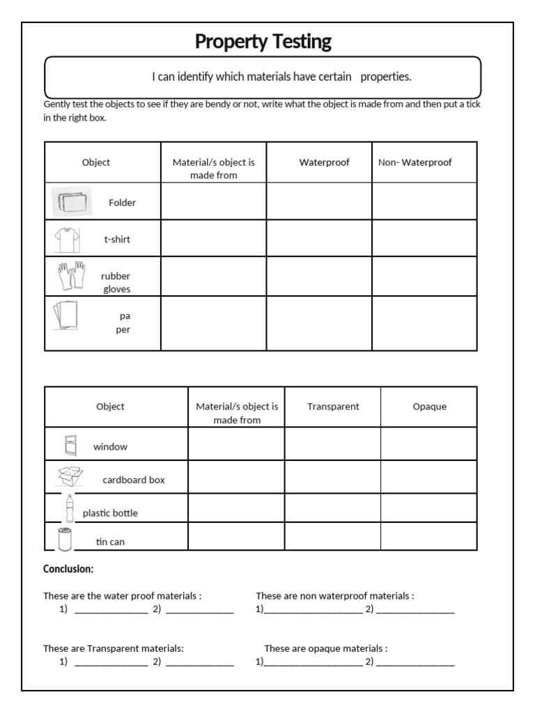 Science - Property Testing Sheet | PDF