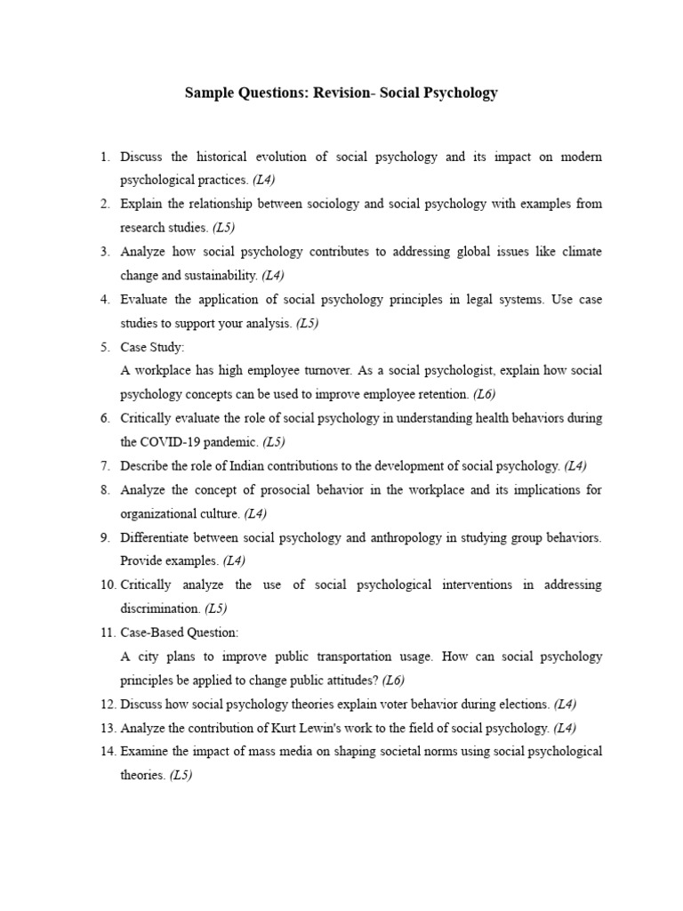 Social Psychology Revision Questions | PDF | Psychology | Social Psychology