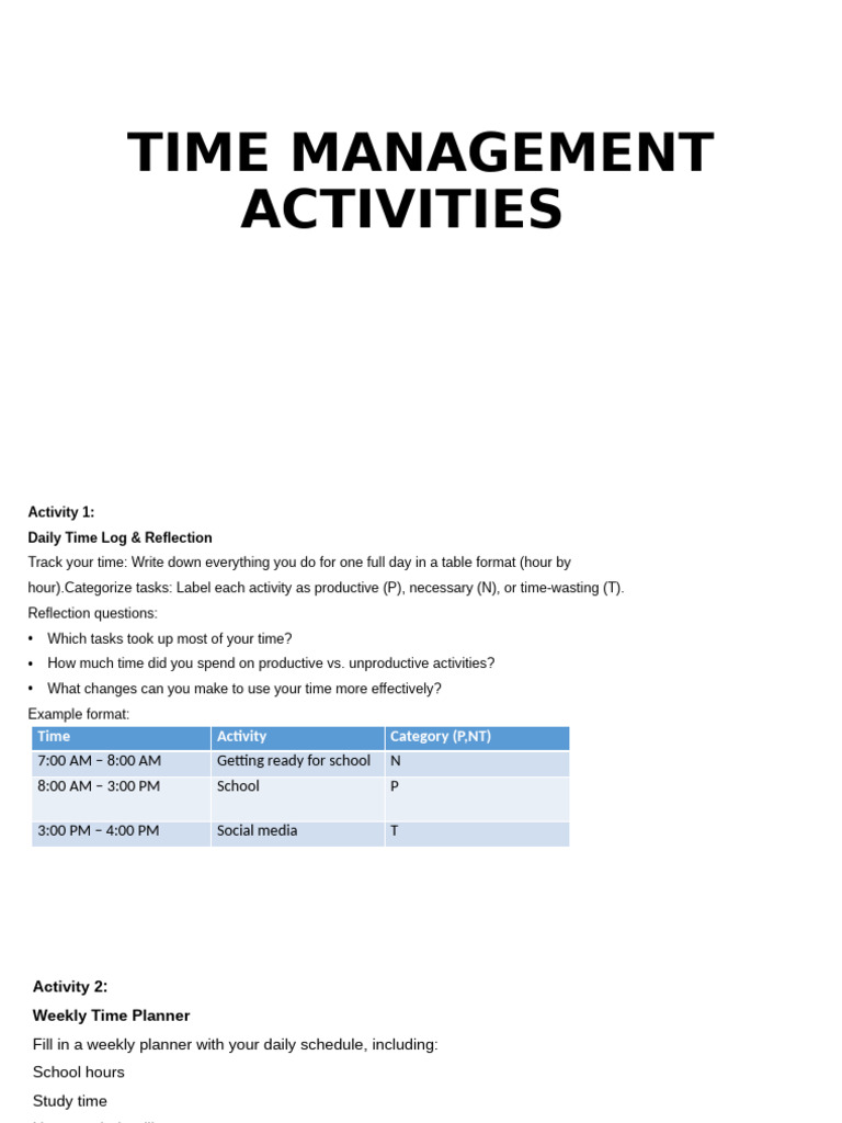 Time management activities | PDF