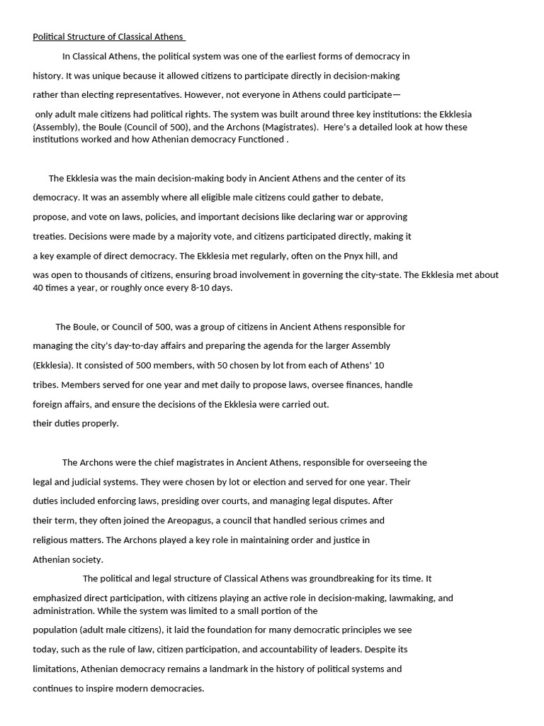 Athenian Political Structure Explained | PDF | Government | Democracy