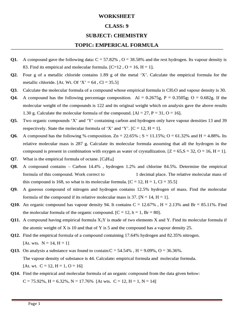 (Ix) Emperical Formula | PDF | Molecules | Chemical Compounds