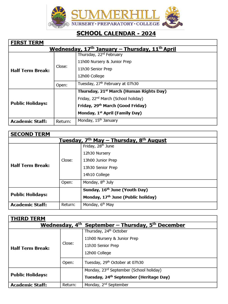 2024 Summerhill Calendar | PDF