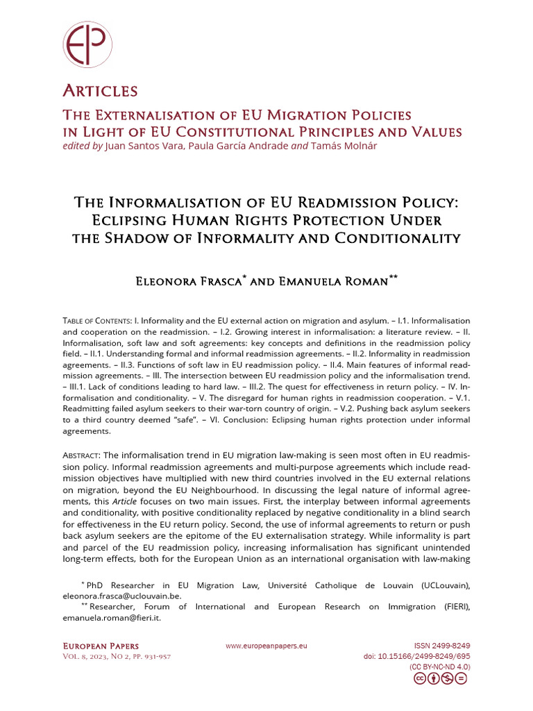 Articles: The Externalisation of EU Migration Policies in Light of EU ...