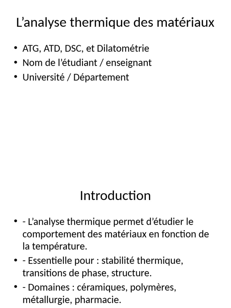 Analyse Thermique ATG ATD DSC Dilatometrie v2 | PDF | Calorimétrie ...