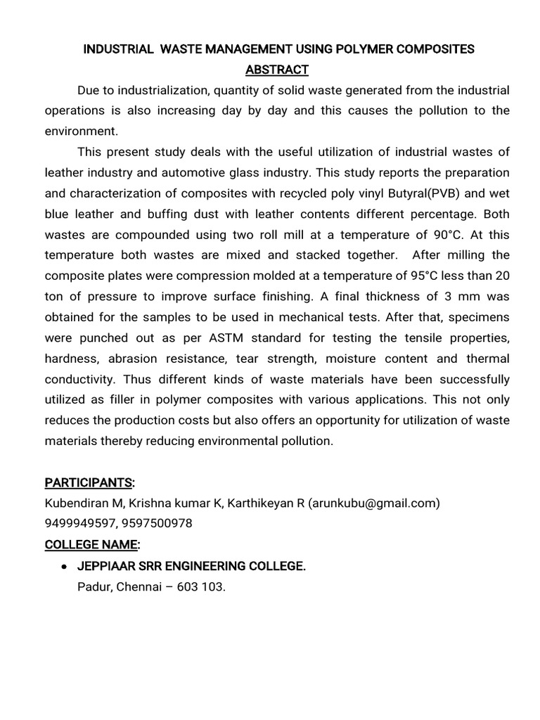 Industrial Waste Management Abstract | PDF