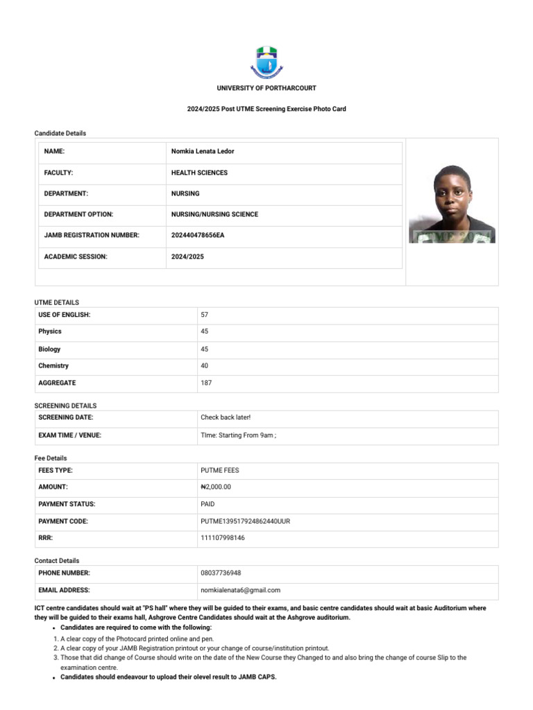Uniport Data Capture Portal | PDF