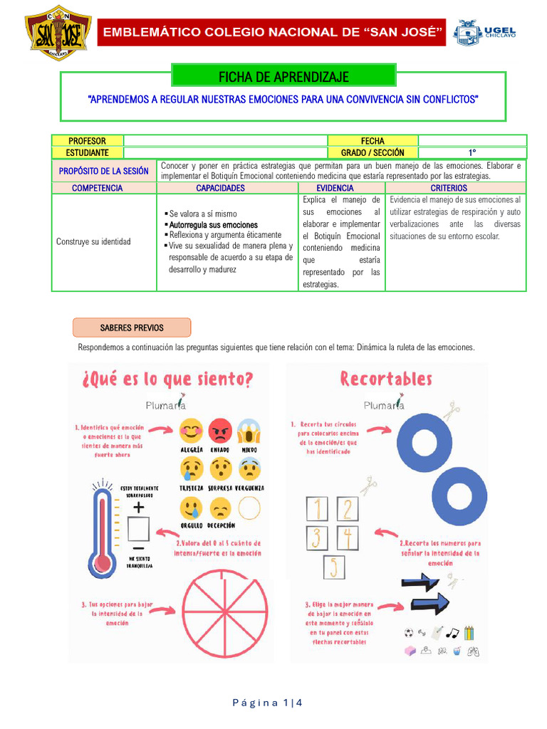 1° DPCC - FICHA DE APRENDIZAJE 2 | PDF | Las emociones | Autorregulación emocional