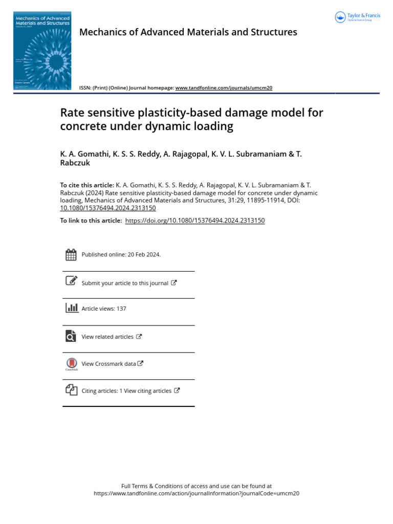 Rate Sensitive Plasticity-Based Damage Model For Concrete Under Dynamic Loading | PDF | Stress ...