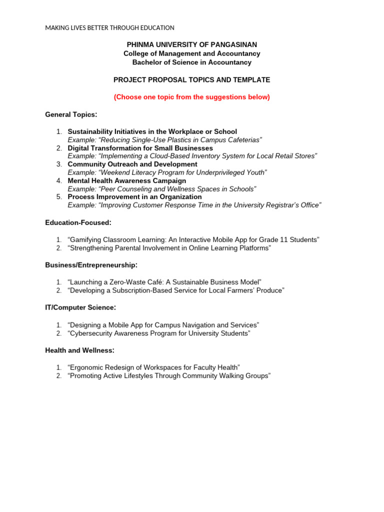 Bam 062 Project Proposal Topics and Template | PDF | Project Management