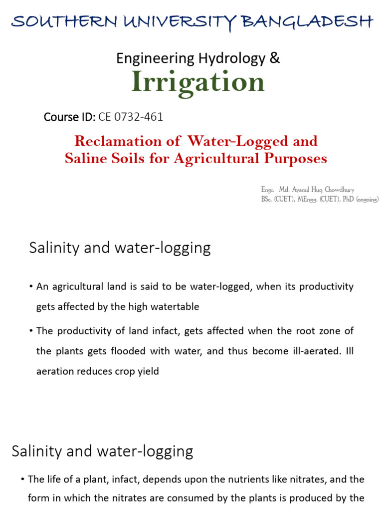 Reclamation of Waterlogged and Saline Soils For Agricultrual Purposes ...