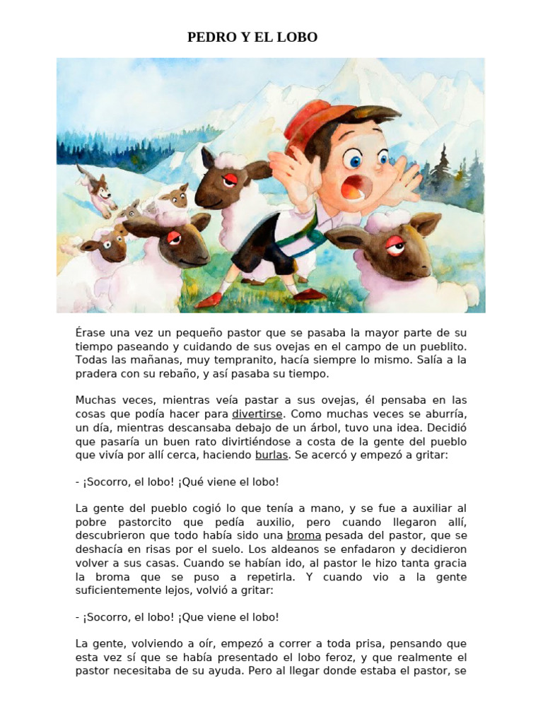 Cuento Pedro y El Lobo | PDF