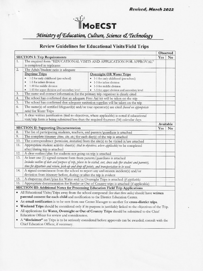 MOE Trip Guidelines | PDF