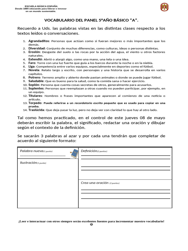 VOCABULARIO DEL PANEL QUINTO B JUEVES 8 DE MAYO (Corregido) | PDF