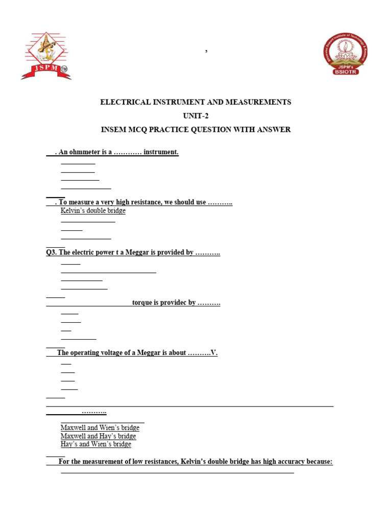 2.EMI Unit-2 Insem MCQ Practice Question With Answer | PDF | Resonance | Inductance