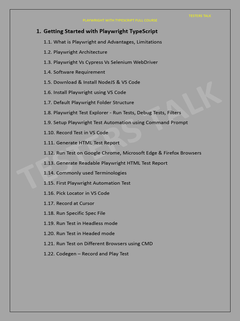 Playwright Typescript Full Course By Testers Talk Pdf Selenium Software Software Testing
