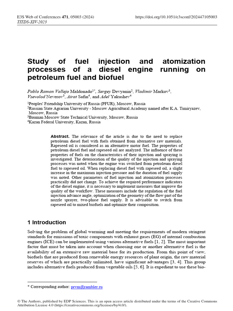 Injection and Atomization Petroleum Fuel and Biofuel | PDF | Diesel ...