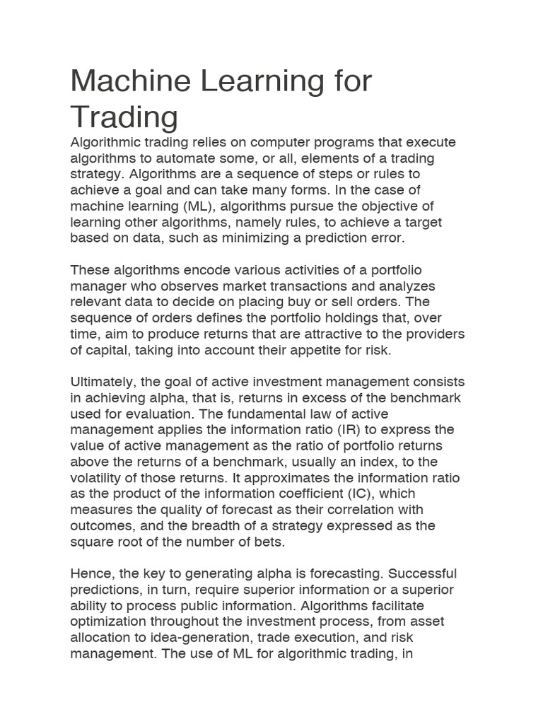 Machine Learning For Trading Pdf Machine Learning Algorithmic Trading