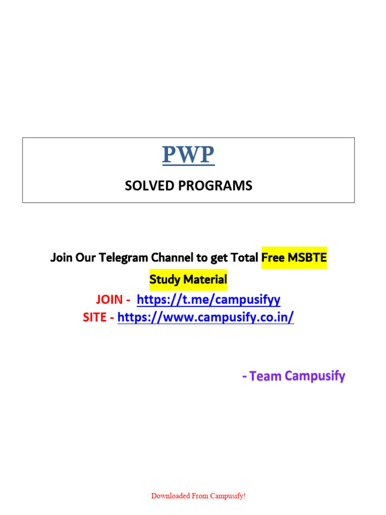 Solved PWP Programs by Campusify | PDF | Area | Arithmetic