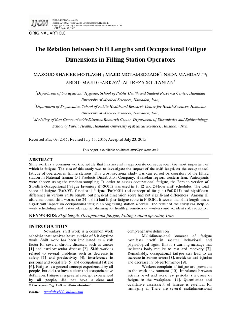 The Relation Between Shift Lengths and Occupational Fatigue 6qjpgxk41v ...