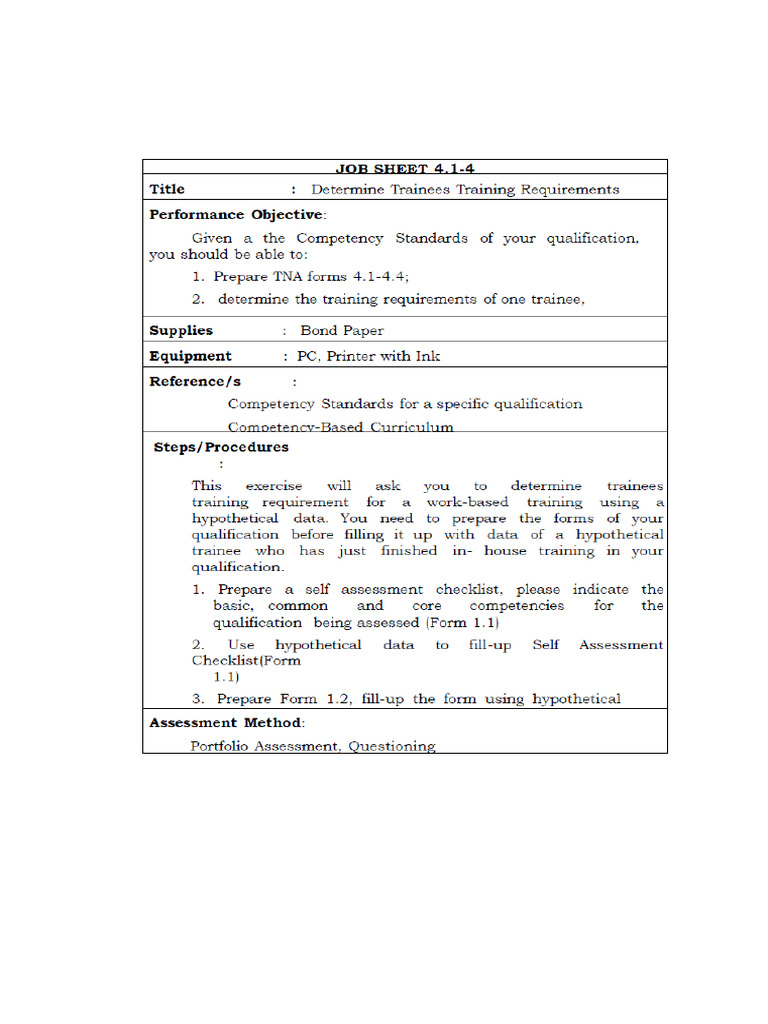 VEG - Job Sheet 4.1-4 Determine Trainees Training Requirements | PDF ...