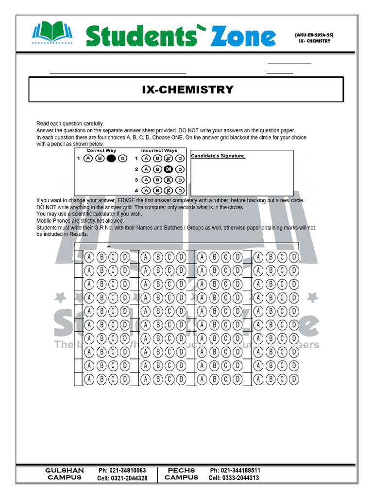 AKU-EB Class 9 Chemistry Past Paper | PDF | Atoms | Ion