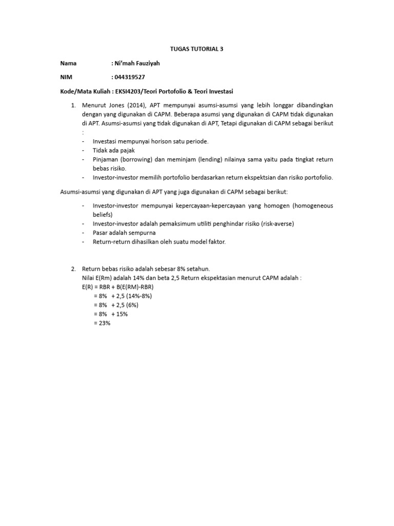 TUGAS 3 ANALISIS PORTOFOLIO | PDF