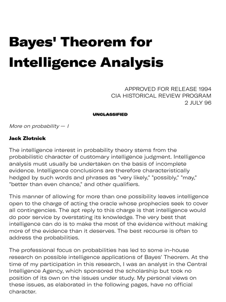 Bayes Theorem For Analysis | PDF | Intelligence Analysis | Evidence