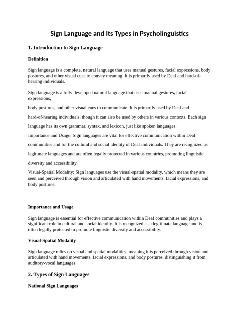Sign Language Types in Psycholinguistics | PDF | Sign Language ...