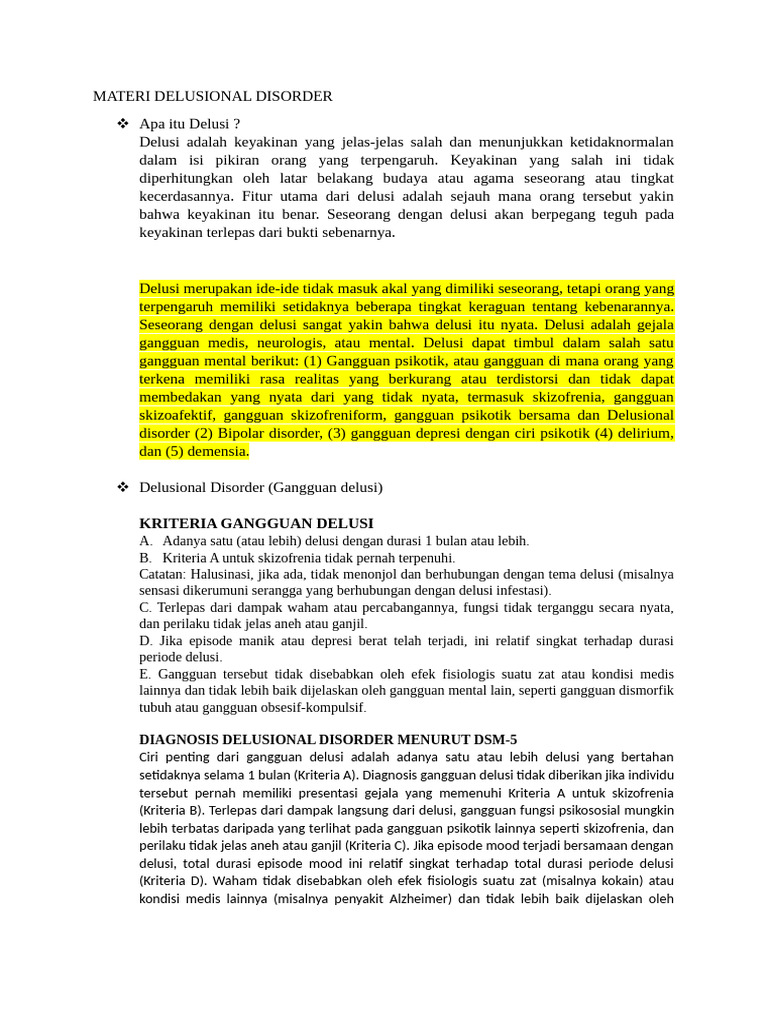 Materi Delusional Disorder | PDF