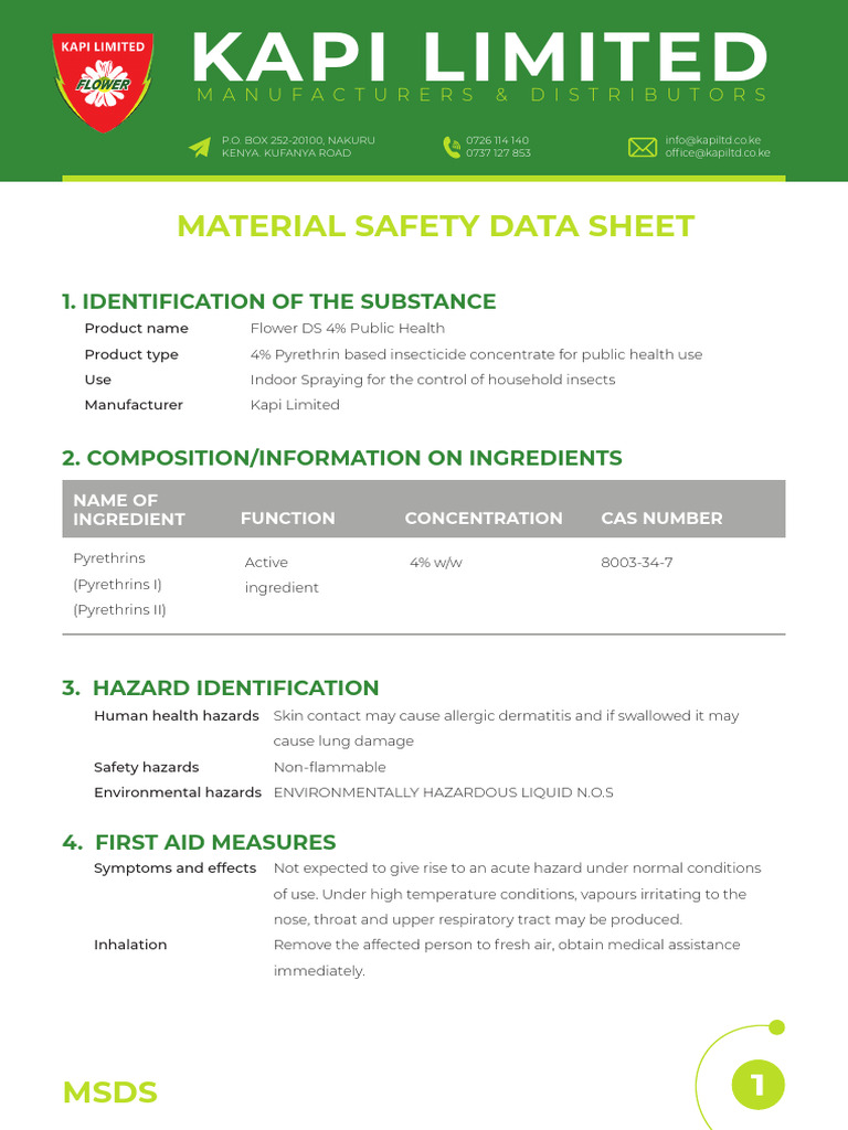 Flower DS 4 Public Health Material Safety Data Sheet | PDF | Personal ...