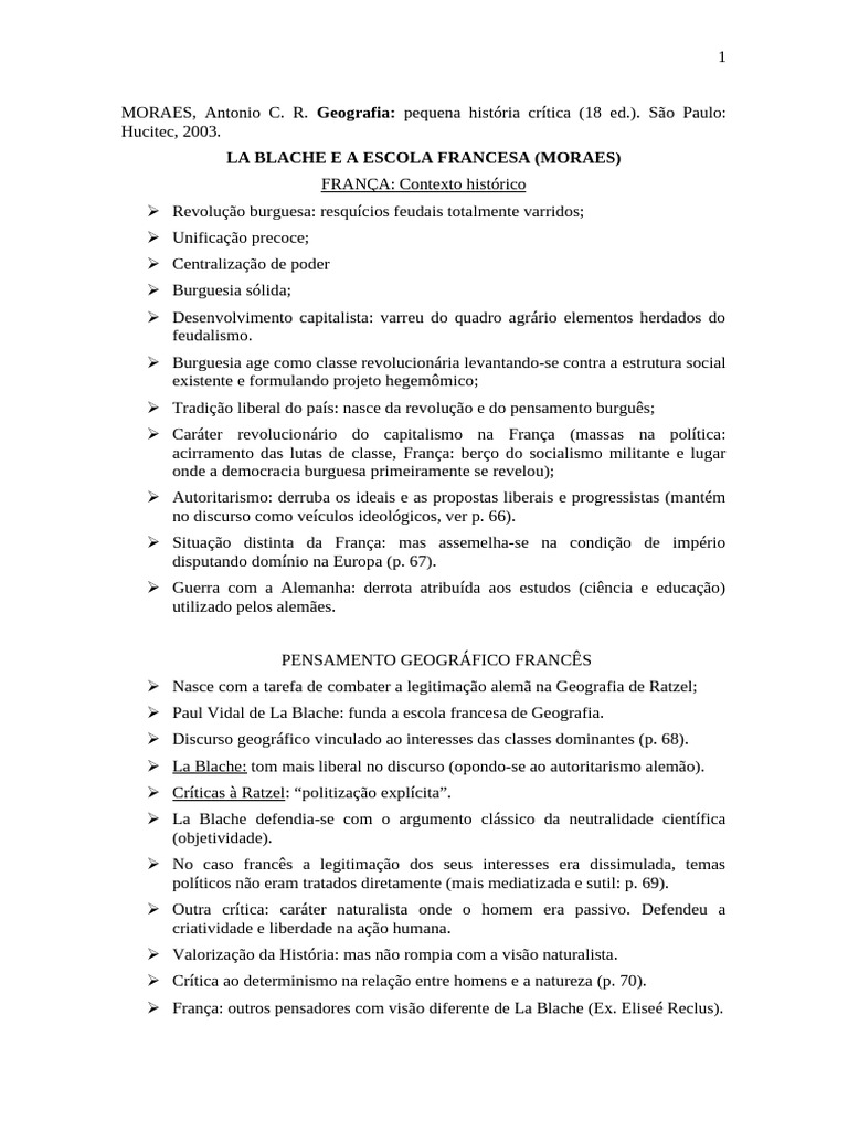 La Blache e A Escola Francesa | PDF | Burguesia | Liberalismo