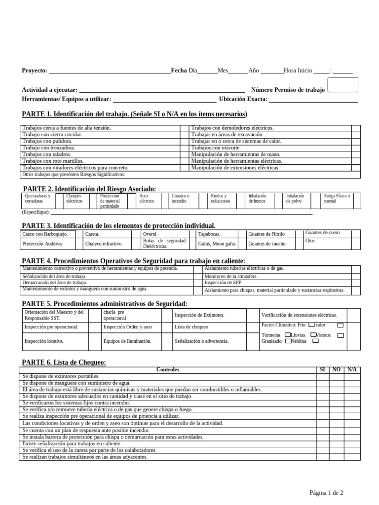 For - Per.t.c-Sst 35 Formato Permiso de Trabajo en Caliente | PDF