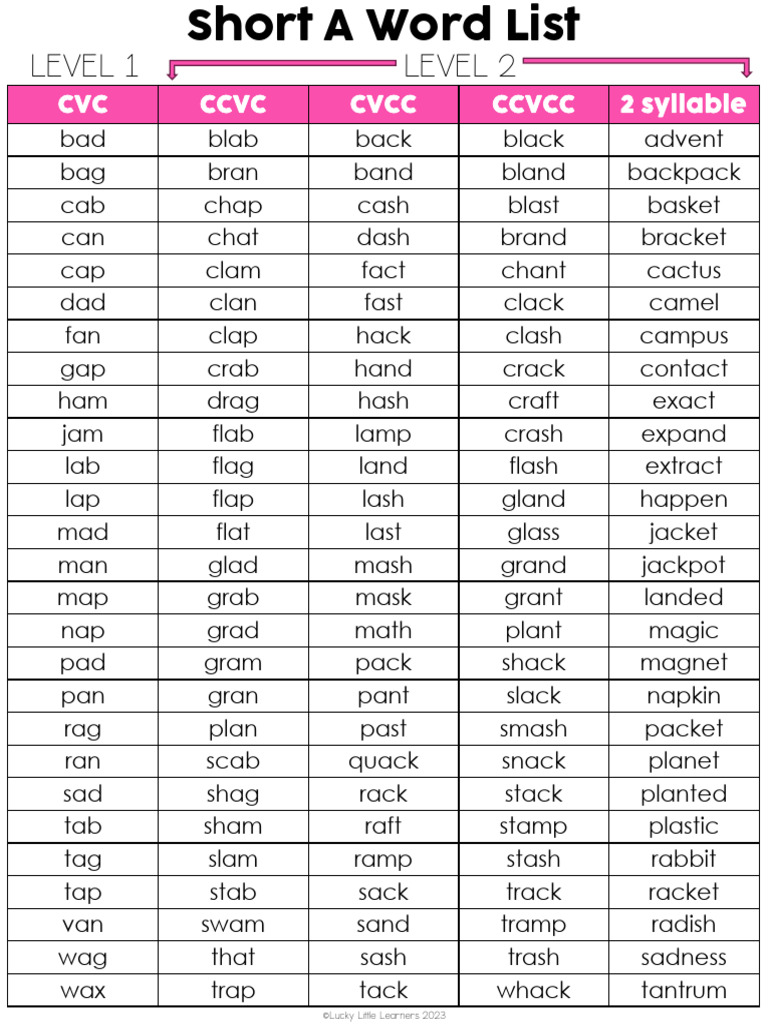 Level 1 Level 2: CVC CCVC CVCC CCVCC 2 Syllable | PDF | Human Voice ...