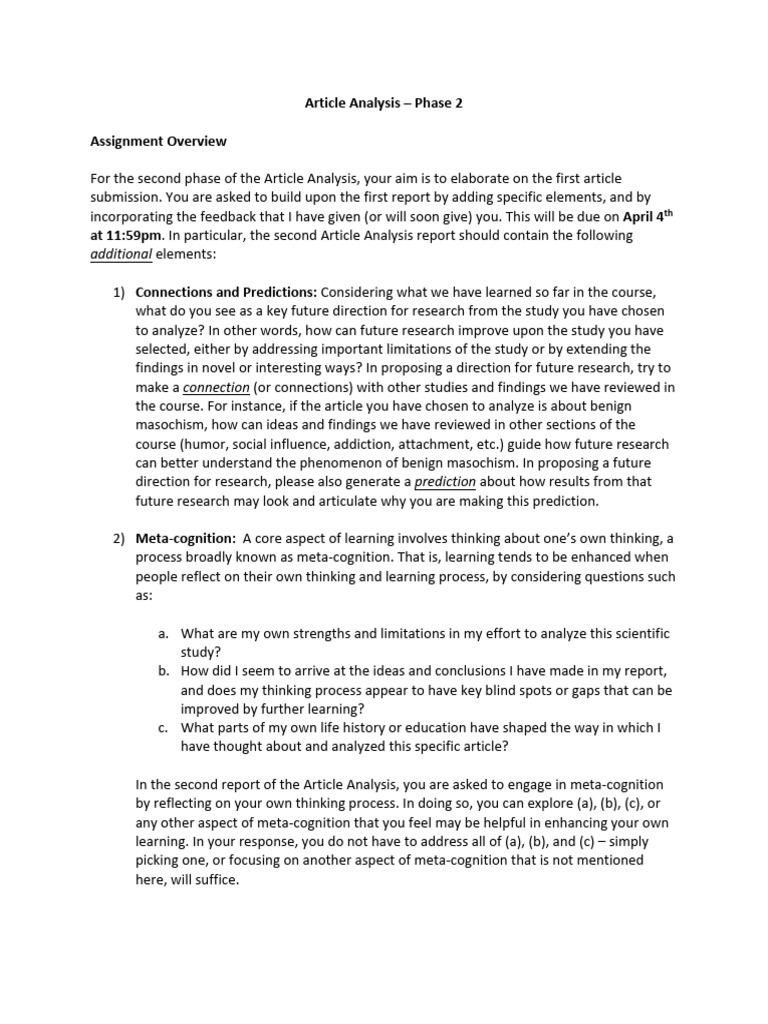 Rubric - Article Analysis (Phase 2) | PDF | Metacognition | Thought