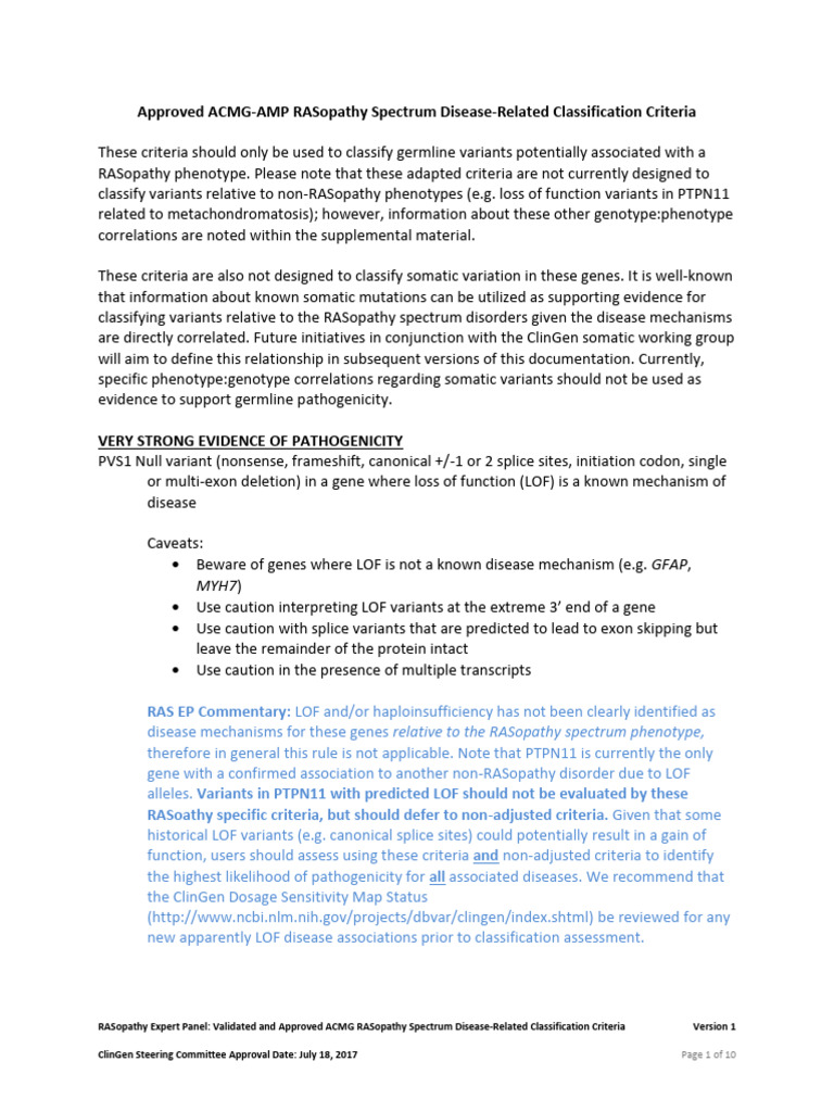 ACMG Variant Classification (RASopathy) | PDF | Zygosity | Gene