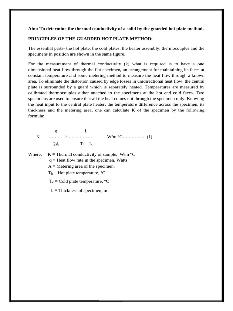 Thermal Conductivity of Solid Guarded Hot Plate Method | PDF ...