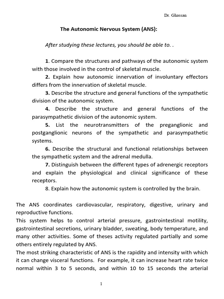 Autonomic Nervous System-1 | PDF | Acetylcholine | Autonomic Nervous System