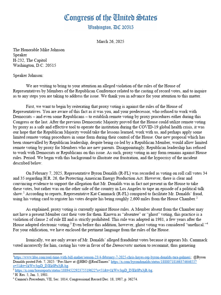 Letter To Speaker Johnson 03 26 2025 - 0 | PDF | United States House Of ...
